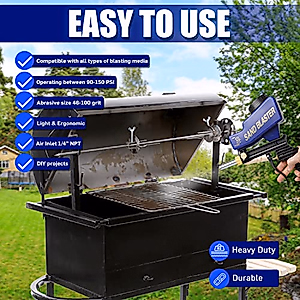 LE LEMATEC Sand Blaster Gun Kit for Air Compressor, Paint/Rust Remover for Metal, Wood & Glass Etching, Up to 150 PSI Blasting Media for Aluminum, Sand, Walnut Shells & Soda Blaster Jobs, Blue