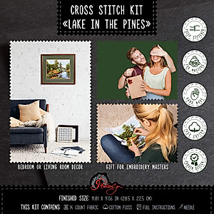 Povitrulya Lake Amid Pines - Counted Cross Stitch Kit with Forest Landscape Pattern