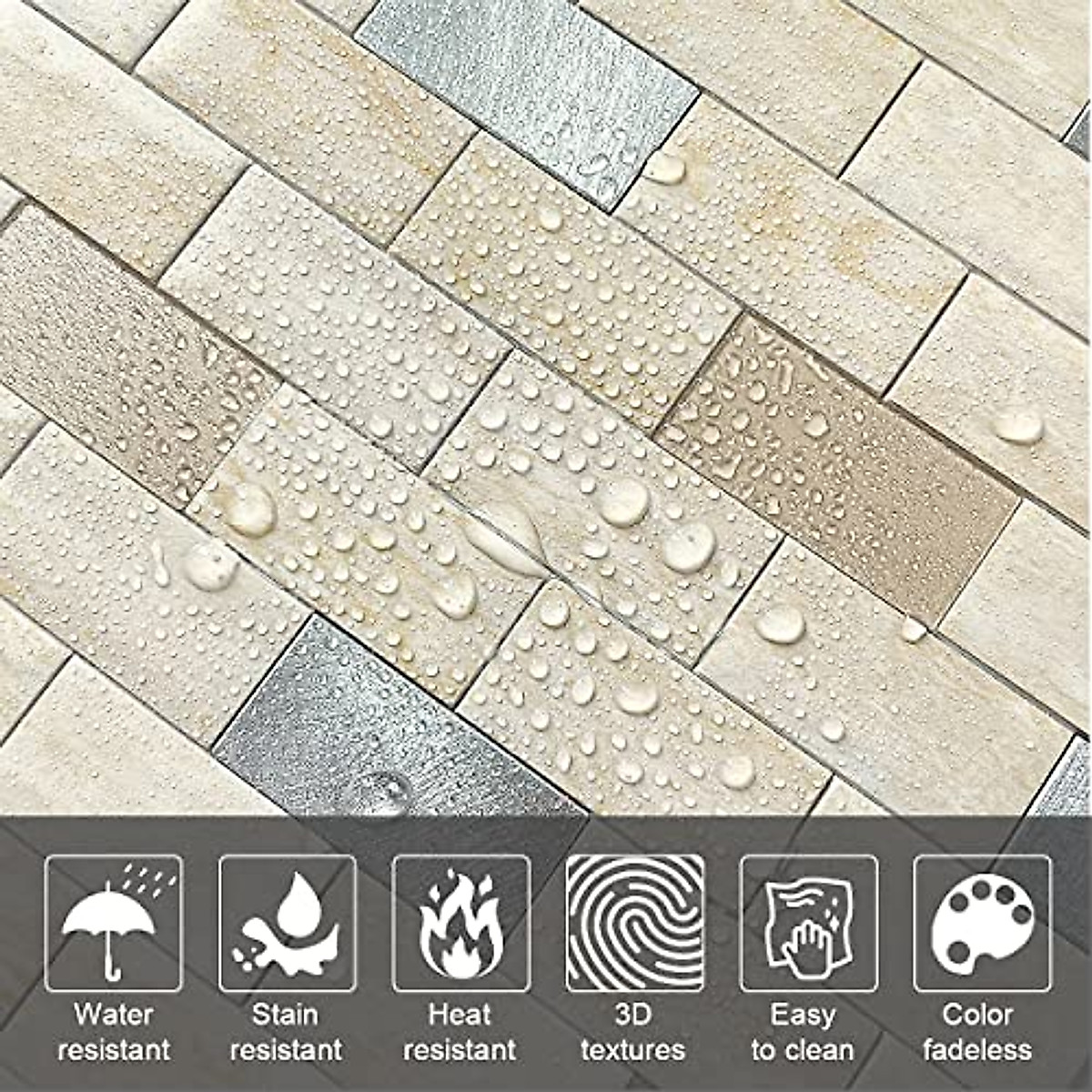 VAOVI Peel and Stick Tile Backsplash Kitchen,Stick on Backsplash Self Adhesive Wall Tiles Bathroom Shower Tiles Waterproof(10Tiles,Beige)