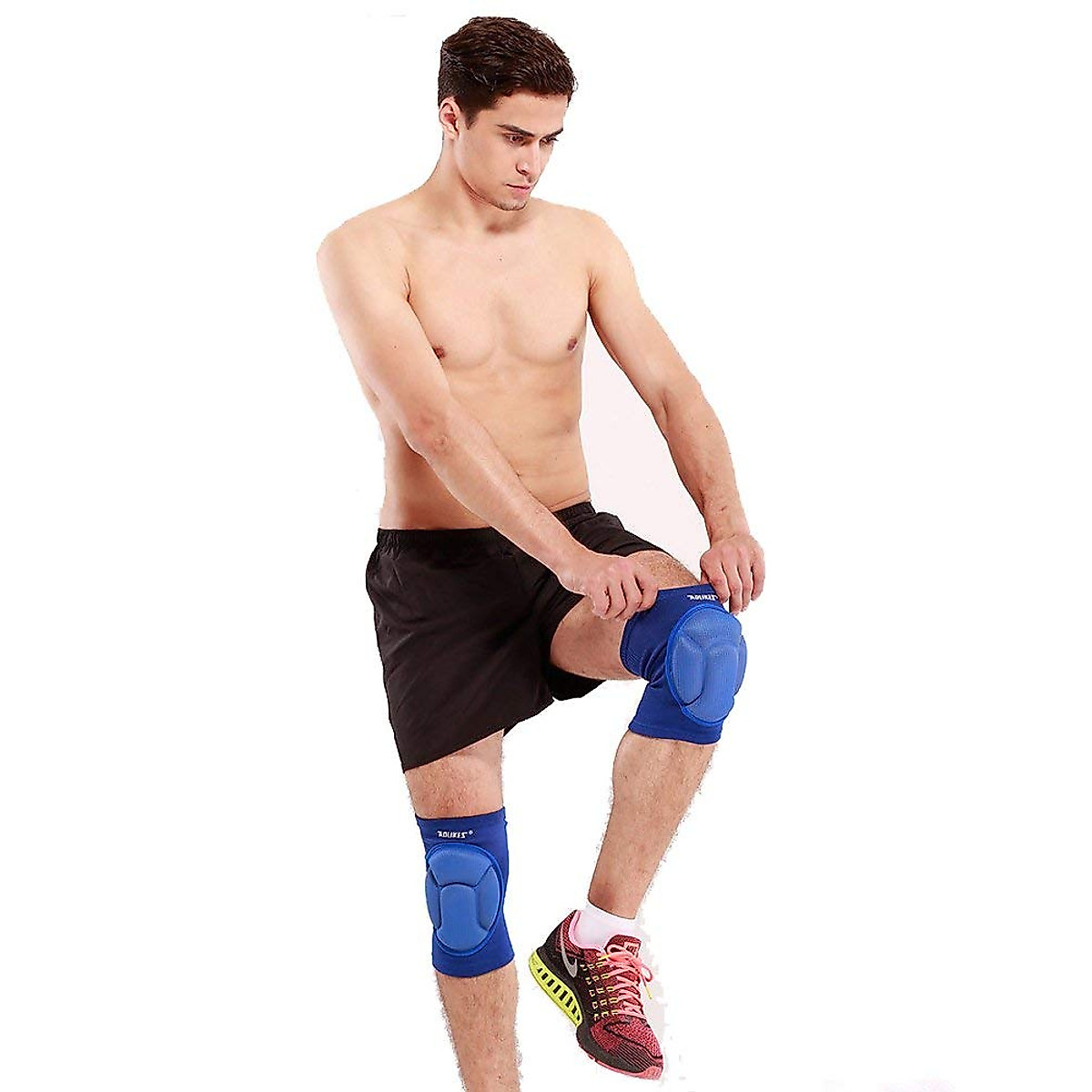 Sponge Cushioned Knee Support Pad 1 Pair Crush proof Sport Kneecap Brace Elastic Sleeve Fitness Bike Basketball MMA Boxing Ski Knee Injury Protector Guard - Pain- relief, Warm-up