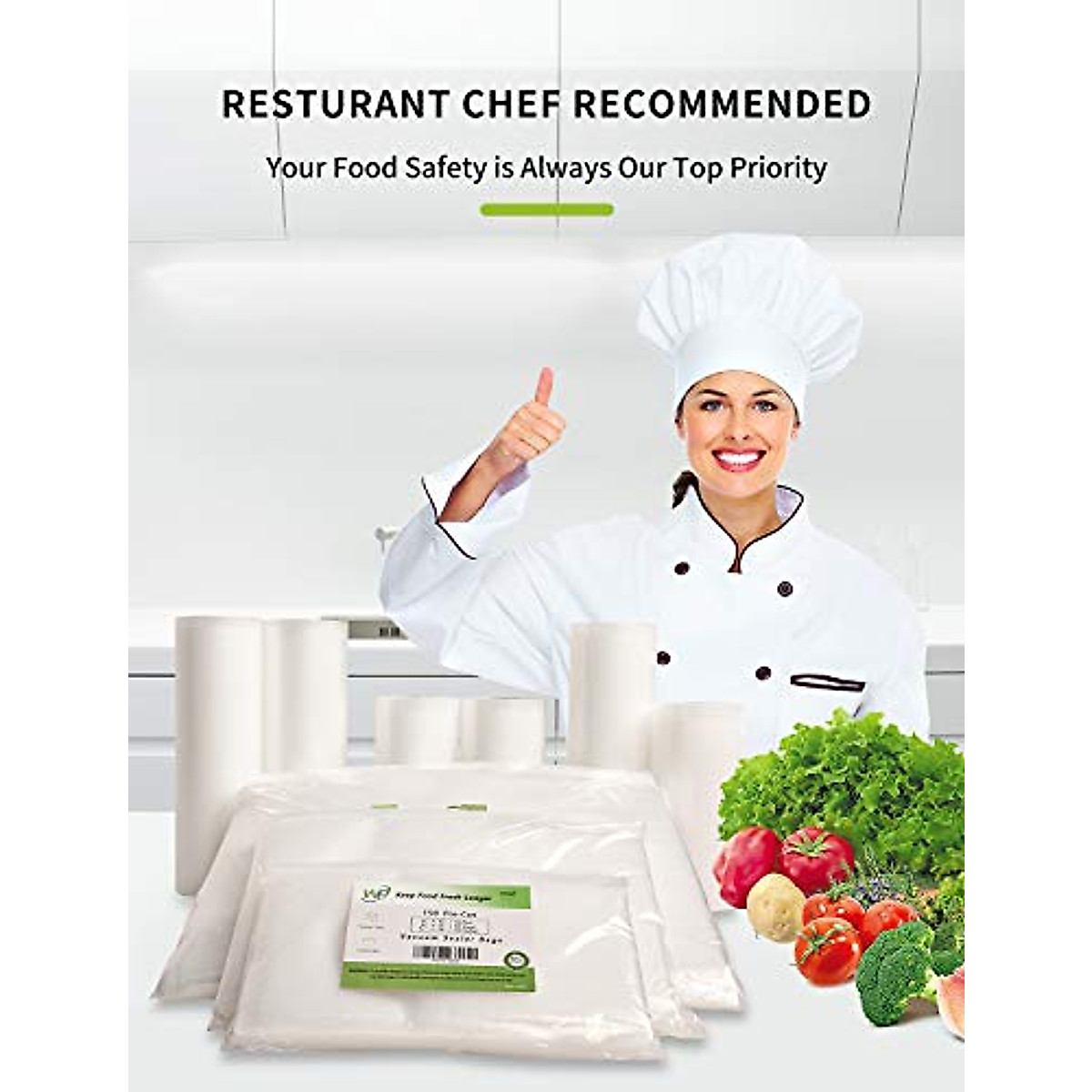 Vacuum Sealer Bags Heavy Duty, 8x 50 Vacuum Sealer Bags (2 packs) 100 ft Roll Vacuum Sealer Bags, Food Vacuum Sealer Bags, Meat Vacuum Sealer Bags, Fit nutrichef, foodsaver, jzbrain oliso weston Vacuum Sealer Bags, BPA Free Sous Vide, Best Deal!