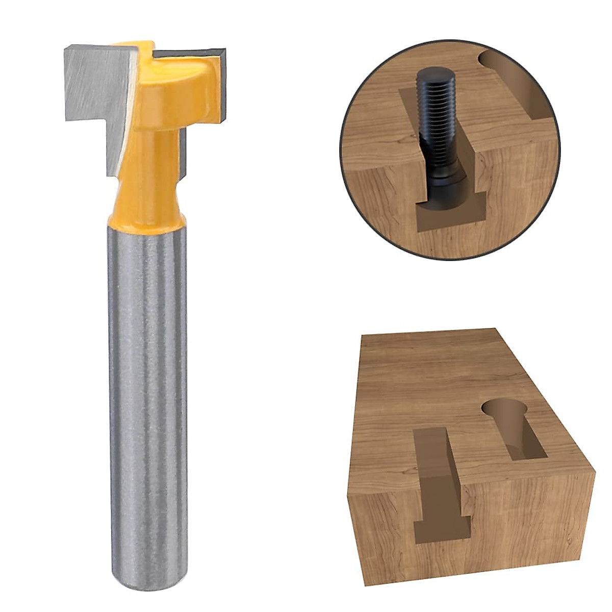 Mesee 5 Pieces T-Slot Router Bit Set, 1/4 Inch Shank T Slotting Keyhole Router Bits Woodworking T-Track Grooving Milling Cutter Tool for 5/16", 3/8", 1/2", 7/16", 5/8" Hex Bolts