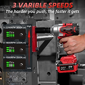 Avhrit Cordless Impact Wrench 1/2 inch, 850N.m/630Ft-lbs 1/2 Impact Wrench, High Torque Impact Gun w/ 2x 4000mAh Battery, Charger & 5 Sockets, Power Impact Driver for Car Home