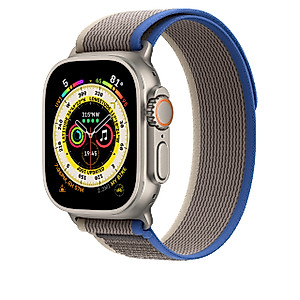 Apple Watch Band - Trail Loop (49mm) - Blue/Gray with Rugged Titanium Finish - M/L