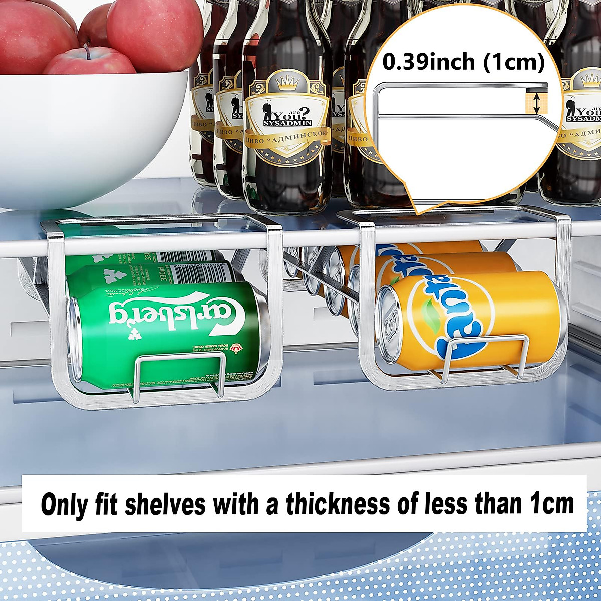 2-Pack Soda Can Beverage Dispenser Rack, Can Storage Organizer Holder for Refrigerator- Dispenser 5 Standard Size 12oz Soda Cans or Canned food, Rust-Proof Stainless Steel, Black