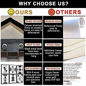 FRAMED Abstract Wall Art, Modern Boho Black and White and Gray Canvas Wall art, Neutral Abstract Geometric Wall Decor for Living Room Bedroom Bathroom Office, Ready to Hang (Set of 6, 8x10 Inch, Framed)