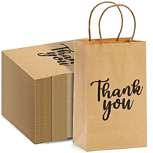 Sparkle and Bash Thank You Party Favor Kraft Bags (9 x 5.3 x 3.15 in, 100 Pack)