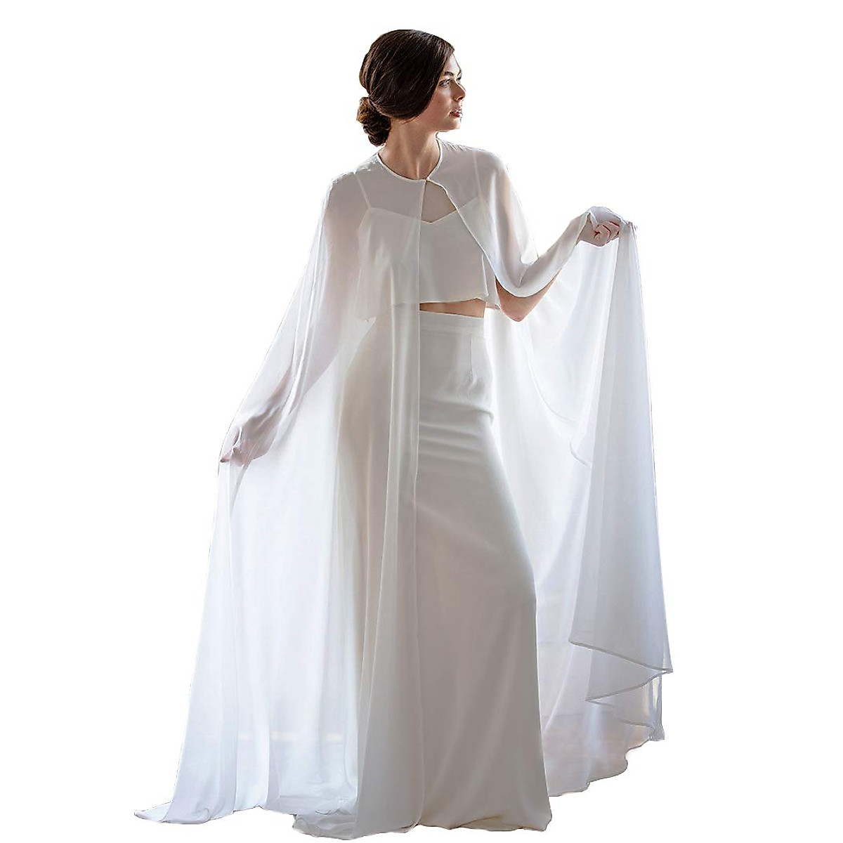 EllieHouse Long Chiffon Bridal Cape Wedding Veil Cloak For Bride White 3M