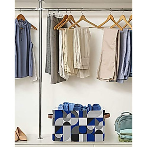 Storage Cubes Organizer with Handles, Rustic Ombre Nordic Geometry Storage Bins Fabric Collapsible Storage Baskets for Shelf Cloth Organizers Box 2pcs Blue and Gray Abstract Middle Age