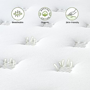 Dourxi 12 Inch Queen Mattress, Hybrid Mattress in a Box, Gel Memory Foam and Pocket Springs for Cooling Sleep & Pressure Relief, Organic Cotton Fabric Cover, Plush Feel, 80"*60"*12", Queen Size