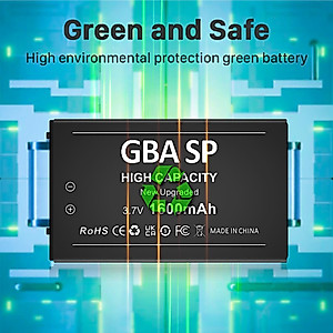 HUAENG Gameboy Advance SP Battery, Upgraded 1600mAh High Capacity Rechargeable Lithium-ion Battery for Nintendo GBA SP Gameboy Advance SP AGS-001, SAM-003