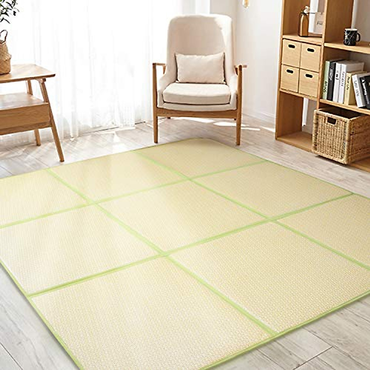 MYOYAY 71'' x 71'' Tatami Mat Rattan Japanese Floor Mats 0.47'' Thickness Large Memory Foam Breathable Sleeping Mat Non-Slip Crawling Mats Living Room Bedroom Area Rug with Storage Bag