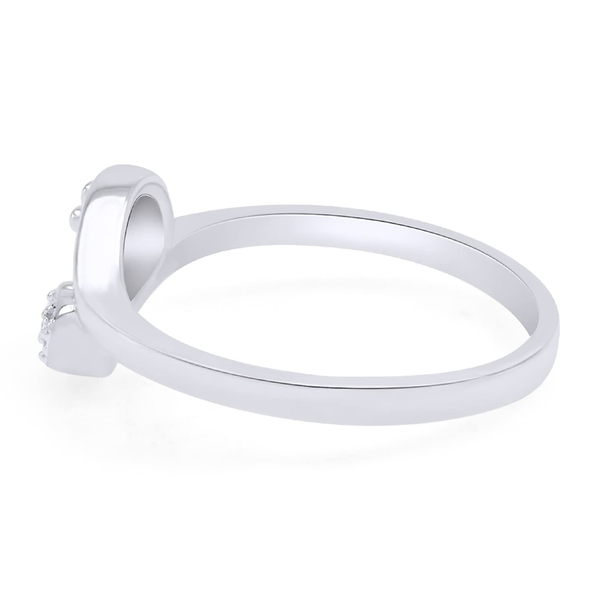 White Natural Diamond Accent Paw Print Heart Ring in 14k White Gold Over Sterling Silver (I-J Color, 0.03 Cttw) Ring Size-14