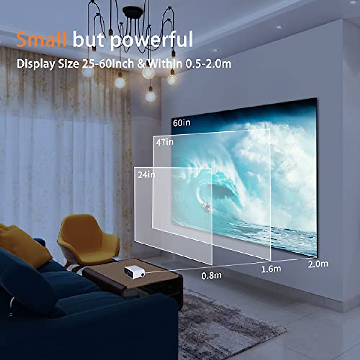 JIEFOCH Mini Projector Supported 1080P Full HD Movie Portable Outdoor Projector Video Projector for Laptop TV-Box, Compatible with HDMI USB Audio AV Interfaces and Remote Control(White)