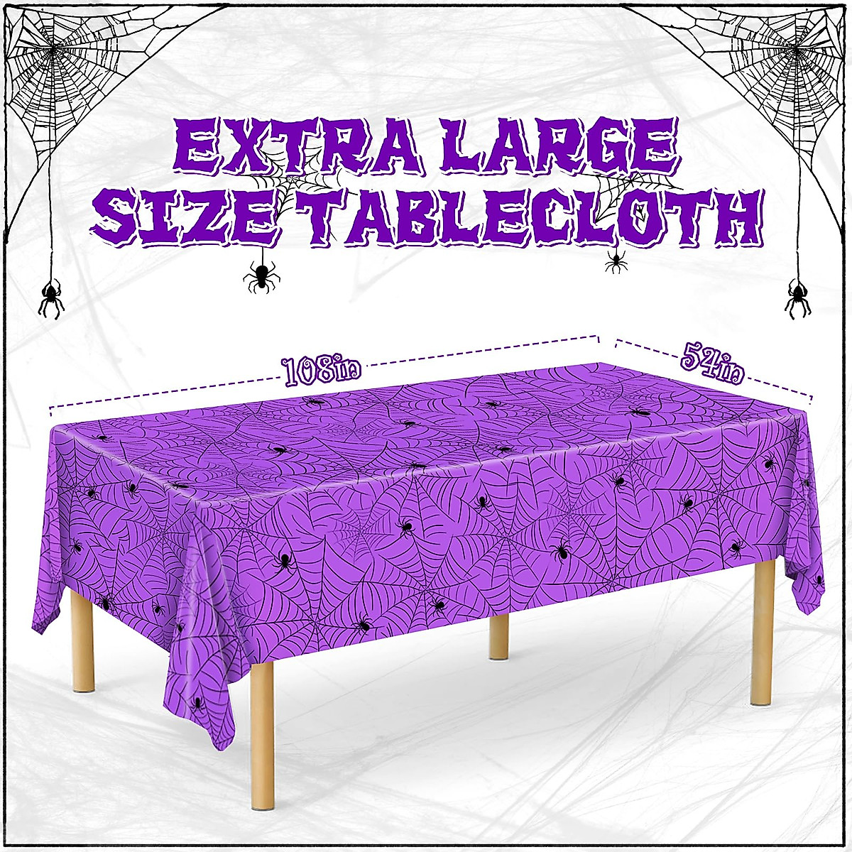 Miucat 3Pcs Halloween Tablecloth, Halloween Table Cloth Spider Web Table Cloths Halloween Plastic Tablecloth Halloween Tablecloth Disposable for Halloween Party Decorations 54" x 108" (Purple)