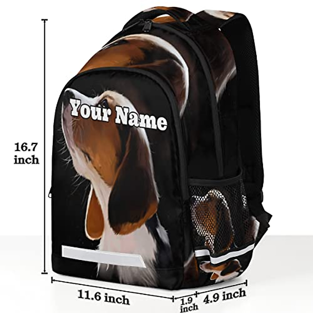 Herdesigns Custom Beagle Puppy Dog Backpack for Men Women with Name Personalized Cute Animal Dog School Bookbag Backpacks Customized Travel Casual Daypack Laptop Bag