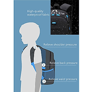 Boys Rolling Backpack Elementary and Middle School Trolley School Bag Large Capacity Wheeled Travel Bag Black/blue-two wheels