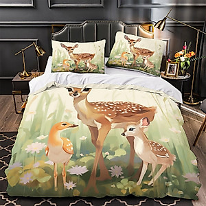 Baby Fawn Comforter Covers Duvet Cover 3D Printed Cute for Boys Girls Quilt Cover with Pillow Cases Bedding Set with Zipper Closure Soft Microfiber 2 Pieces Twin（173x218cm）