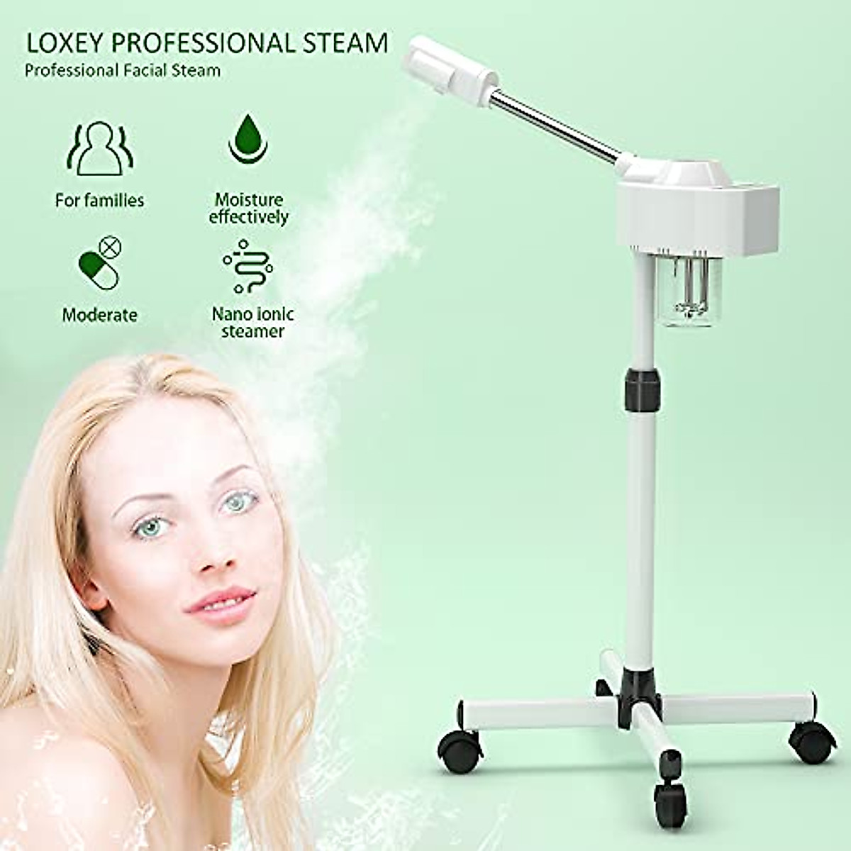 Professional Facial Steamer, Loxey Face Steamer with Adjustable Nozzle and Stronger Nano Ionic Hot Mist for Facial Deep Cleaning for Professional Beauty Salon or Home Use.(White)