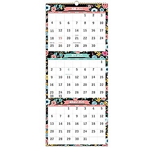 Calendar 2023-2024 - 3 Month Display Wall Calendar (Folded in one Month), 11.3" x 26" (when opened), Jul 2023 - Jun 2024, Vertical Calendar with Thick Paper, For Daily Organizing & Planning