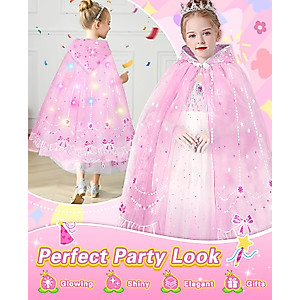 Peach Girls Princess Costume Adult,Super Bros Princess Toys Light UP Cape Set for Kids Cosplay Halloween Dress Up Clothes for Little Girls Accessory
