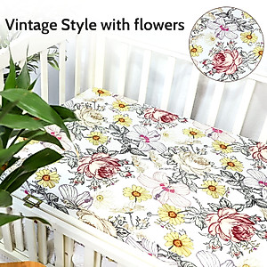 Boho Bassinet Sheet,Crib Sheet Jersey Cotton,Floral Nursing Pillow Cover, Breastfeeding Pillow Slipcover for Baby Girl