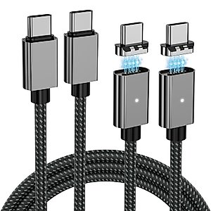 100W Magnetic Fast Charging Cable, USB C to USB C Cable(2 Pack,5/6.6FT), 480Mbps Data Transfer, for MacBook Pro/Air, iPhone 16 15 Pro Max, iPad, Galaxy S22 Ultra, Pixel