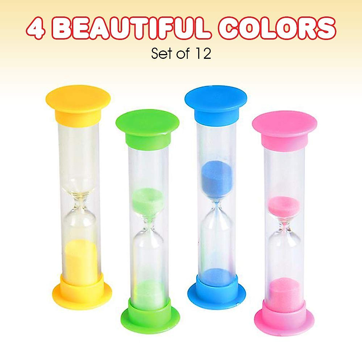 ArtCreativity 2 Minute Colored Sand Timers for Kids - Pack of 12-3.5 Inch Durable PVC Hourglass Timers, Toothbrush and Classroom Visual Timers, Cool Birthday Party Favors and Goodie Bag Fillers