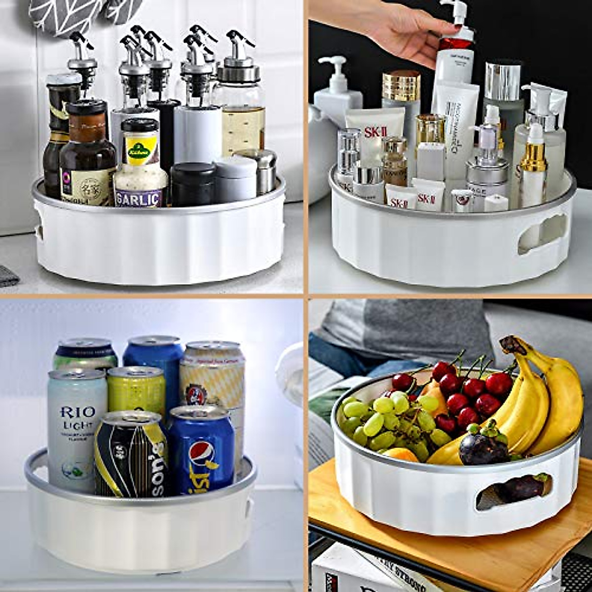 Lazy Susan 2 Pack, Upgraded 360° Turntable Storage Containers Organizer Non-Slip Spice Rack Organizer for Kitchen Cabinet Bathroom Pantry Fridge Cupboard - 12'' and 9''