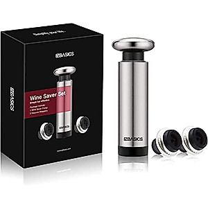 Wine Stoppers EZBASICS Wine Saver Pump with Wine Bottle Stoppers, Stainless Steel Pump + 4 Wine Stoppers¡­