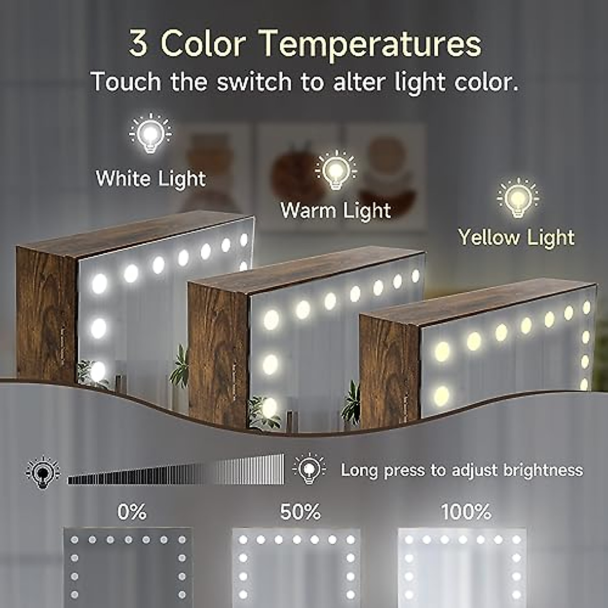 Lavievert LED Mirror Jewelry Cabinet with 4 Wheels, 47.2" Full Length Mirror with 3 Color Lights, Lockable Jewelry Armoire with Built-in Mirror, Bottom Shelf, 3 Adjustable Angles & Height - Brown