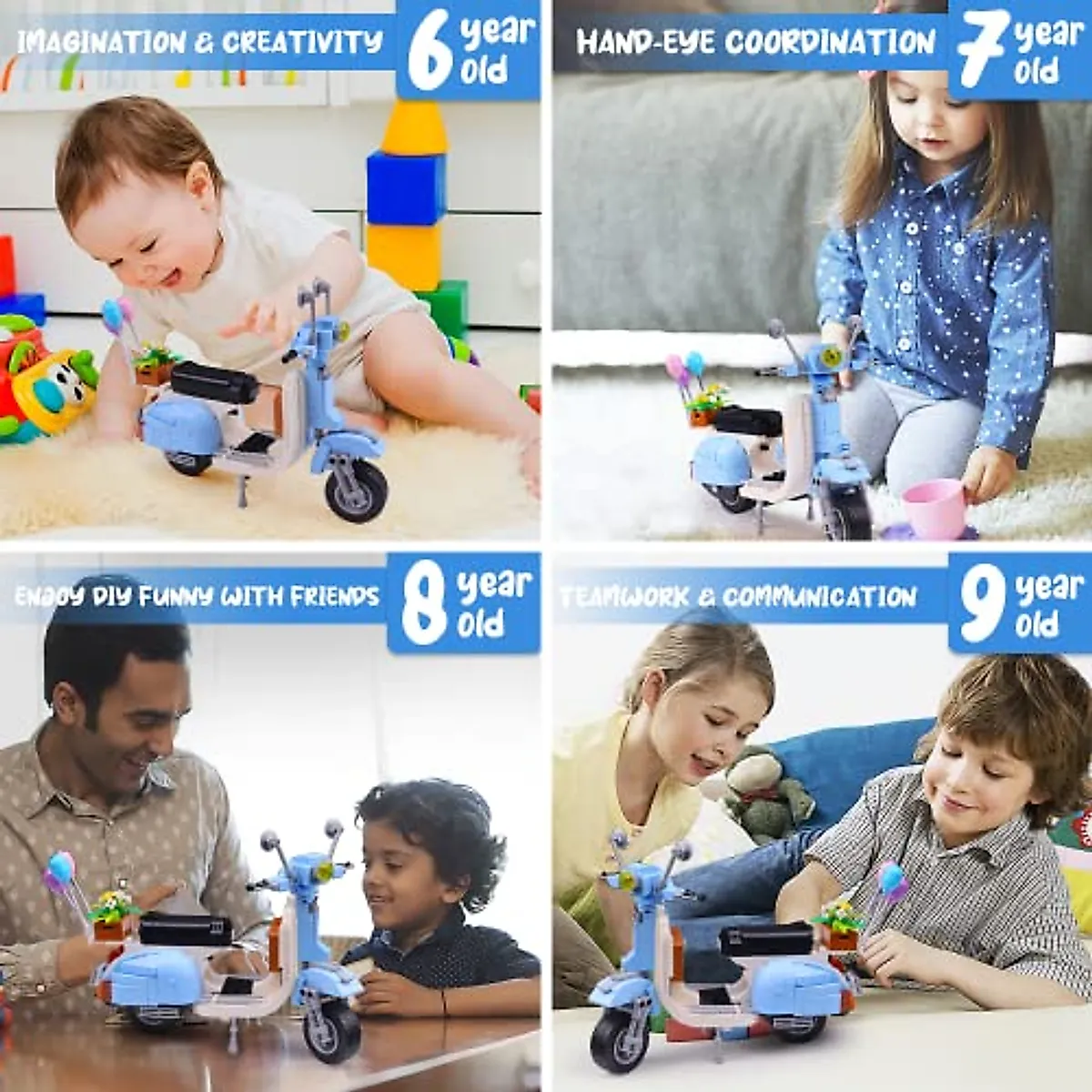 Bourvill Motorcycle Vehicle Scooter Building Kit, Compatible with Lego Vespa, Cute Educational Building Toys for Kids, Great Gifts for Adult Boys Girls 6-12 Years Old (568 Pieces)