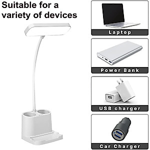 Bovmics LED Desk Lamp with 2 USB Charging Port and 3 AC Outlet, 3 Color Temperatures,Adjustable Neck, On/Off Switch,Eye-Caring Home Office Foldable Table Lamp (White)