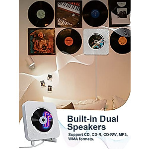 Wall Mountable CD Player - Homlab Bluetooth Desktop CD Player with Speakers, Dust Cover, FM Radio, Anti-Skip Protection, Portable Music Player Home Audio Boombox with LCD Display, Remote, Aux Input