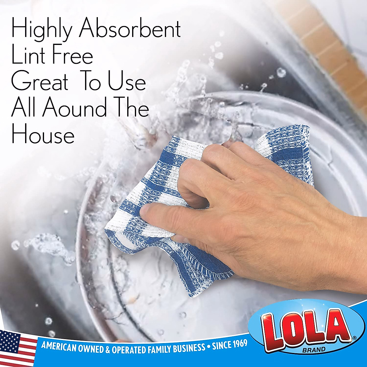 LOLA Products All Purpose Cleaning Cloths, 100% Cotton, Woven Fibers, Reusable & Machine Washable, Highly Absorbent, Lint Free, 12" x 13", 12 Pack