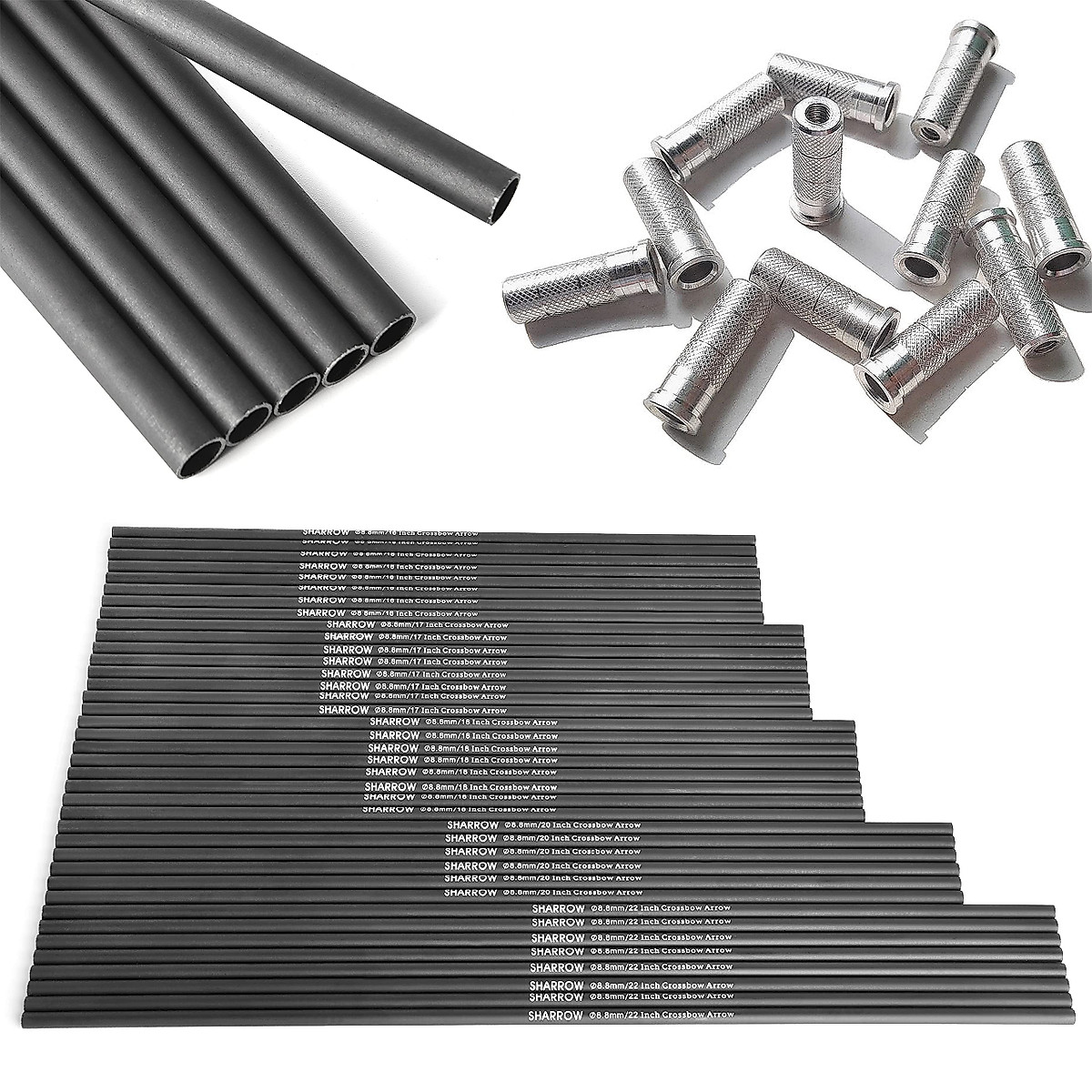 limaity Crossbow Arrow Shafts Carbon Arrow Shaft Bolts Short Bare Arrow Shaft 16 17 18 20 22 Inch DIY Hunting Archery with Aluminium Insert (22inch, Black)