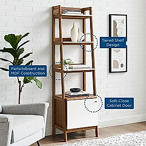 Modway Bixby Bookshelf Display Case, 21 Inch, Walnut White