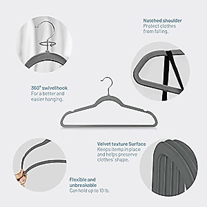 Clothes Hangers - Children's Hangers - Gray Colour Model - 10 Unit Pack - 7.9 x 13.8 in Dimensions - Non-Slip - Velvet Hangers - Awenn Accessories