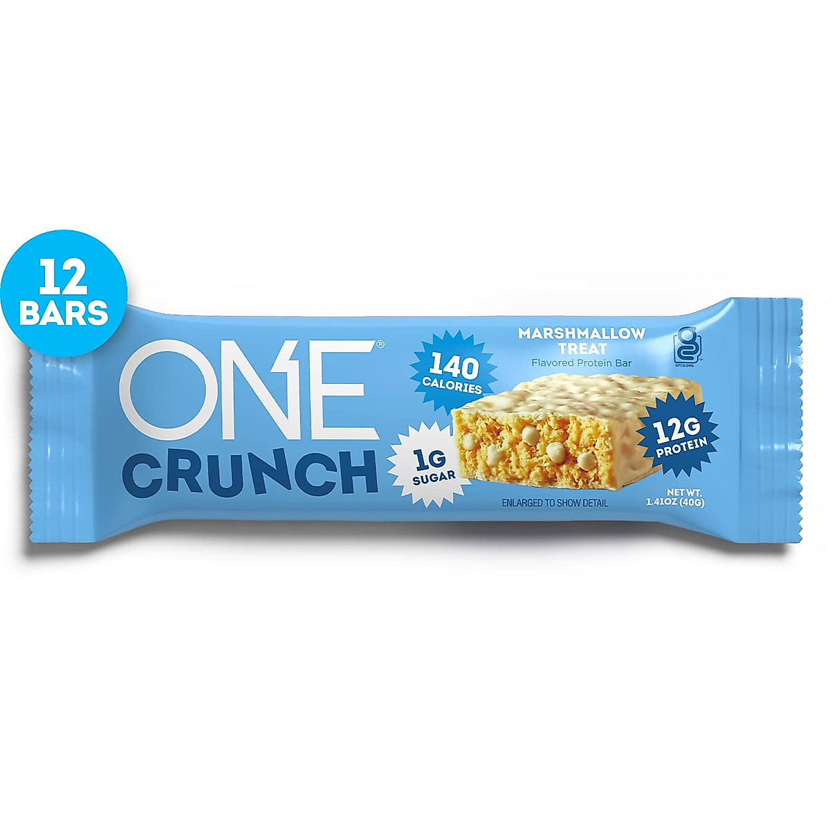 ONE Crunch Protein Bars, Marshmallow Treat, Gluten Free Protein Bars with 12g Protein and 1g Sugar, Pantry Staples, 2.12 oz (12 Count)