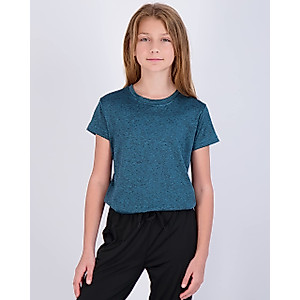 Real Essentials 4 Pack: Girls Short Sleeve Shirts Tees Active Quick Dry Fit Crew Neck T-Shirt Active Athletic Tops Soccer Sports Yoga Young Teen Chica's Kids Zebra Summer Clothes - Set 7, LG (14)