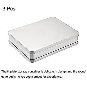 uxcell Metal Tin Box, 3pcs 7.4" x 5.43" x 1.5" Rectangular Empty Tinplate Containers with Lids, Silver Tone, for Home Organizer, Candles, Gifts, Car Keys, Crafts Storage