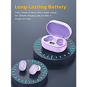Wireless Earbuds, Bluetooth Earphones Stereo HiFi Sound Noise Cancelling with Built-in Microphone, True Wireless Headphones In-Ear Earbuds for Sports and Work, Compatible with iPhone, Android- Purple