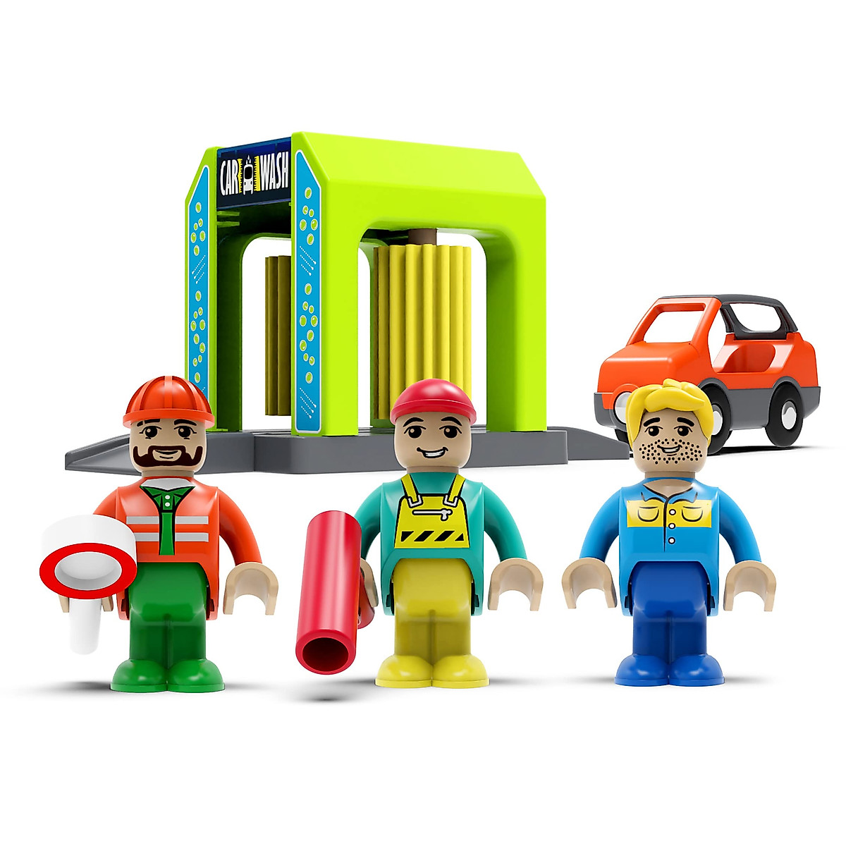 Wooden Train Accessories Car Washer for Railroad Train Track, Train Toys Accessory Compatible with All Major Brands of Train Set System, Railway Tracks Station for Kids Ages 3 and Up.