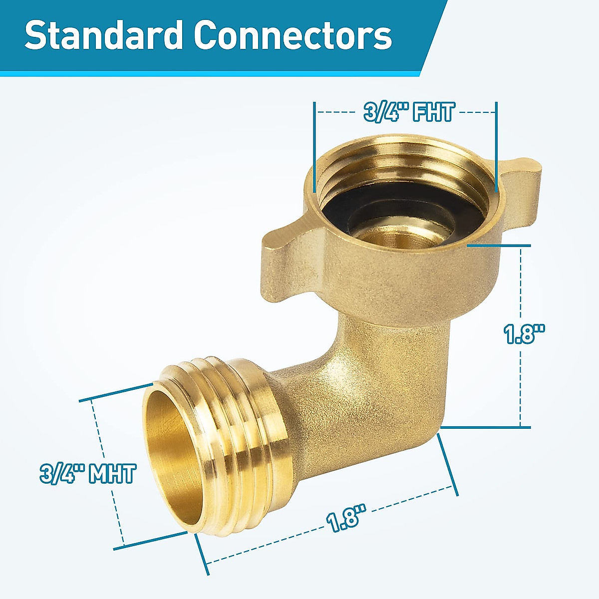 QNINE 90 Degree Hose Elbow, 3/4" NH Thread, Brass Hose Connector, Perfect for RV, Washing Machine, Faucet, 2-Pack