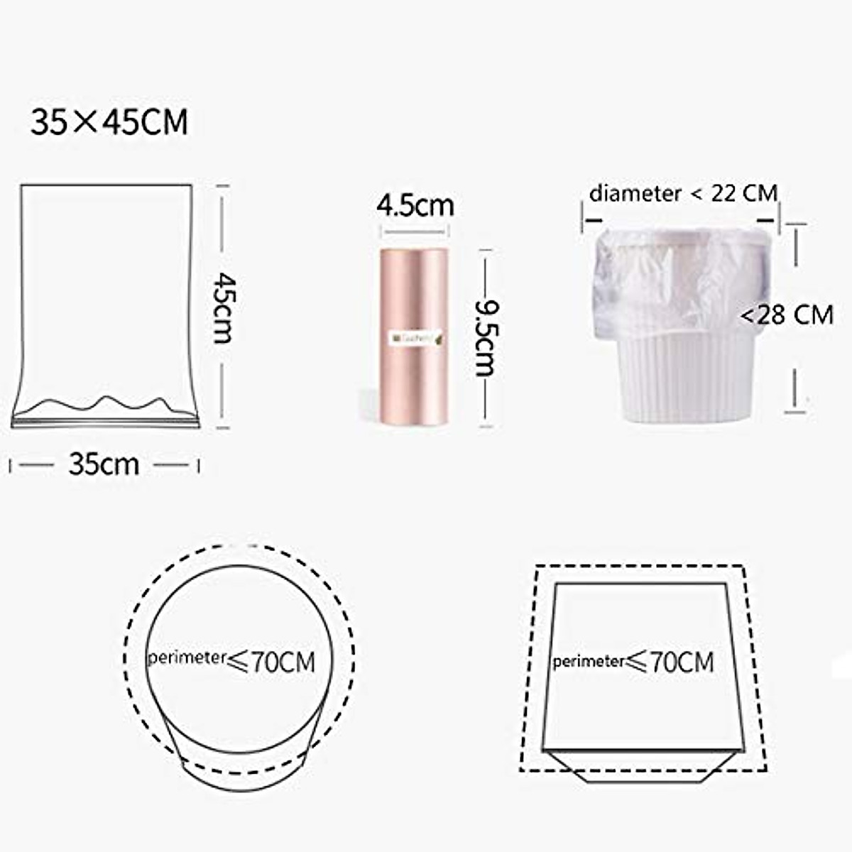 POPLY 10μm Thick Disposable Garbage Bag 3 Rolls/ 90PC Household Plastic Bag Kitchen Garbage Bag 22 X 28 cm Black