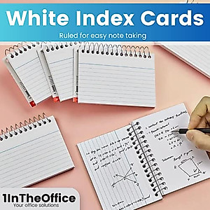 1InTheOffice Spiral Index Cards 3x5 Ruled, Spiral Bound, 50 White Cards/Spiral