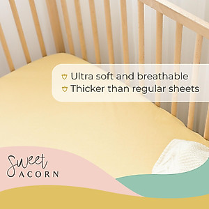 Sweet Acorn Fitted Crib Sheets - Organic Cotton Jersey Knit Crib Beddings - Fits Standard Baby Crib Mattress - 9" x 28" x 52" - Dahlia Pink