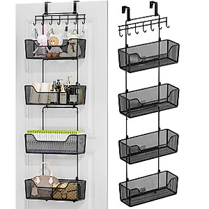 HapiRm Over The Door Organizer - Hanging Door Organizer with 4 Metal Large Capacity Baskets and Adjustable Coat Hook, Behind Door Storage for Bathroom Bedroom Kitchen Pantry Closet Cabinet