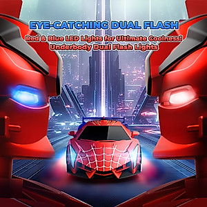 Spider Transform RC Cars Toys with Eye & Underbody Lights, 2.4GHz Remote Control Car One-Button Deformation, Fast 360°Rotation Robot Toys Birthday Gifts for 3 4 5 6 7 8 9 10 Year Old Boys Age 4-7 8-12
