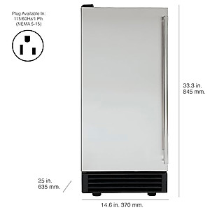 DUURA DI50 60Lb Premium Energy Star Clear Ice Cube Maker Machine for Built-in Undercounter or Freestanding Household Residential or Commercial Use, 15 Inch Wide, Silver